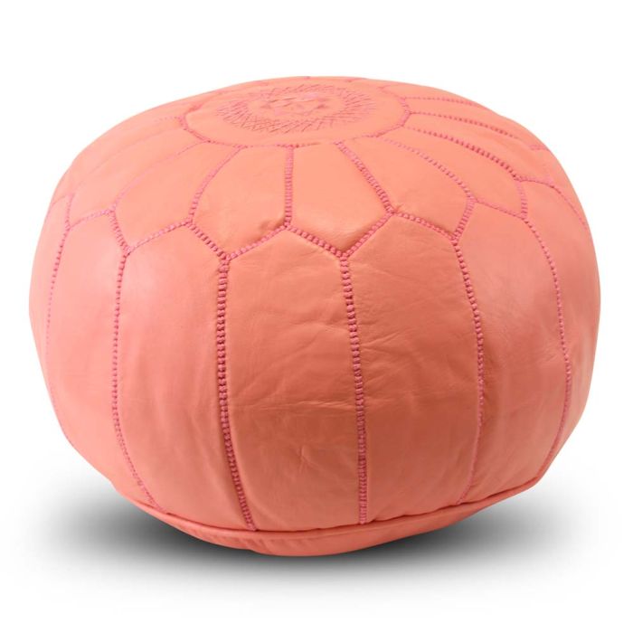 Marokkaanse Poef Leer Roze Rond | Safaary